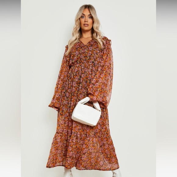 Boohoo Plus | Dresses | Boohoo Plus Chiffon Floral Maxi Dress | Poshmark